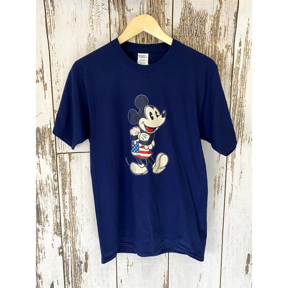 Disney | Shirts | Disney Mickey Mouse Navy Blue American Flag Tshirt ...